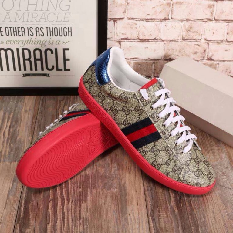 Gucci Men Ace GG Supreme Canvas Sneaker Shoes-Red - LULUX