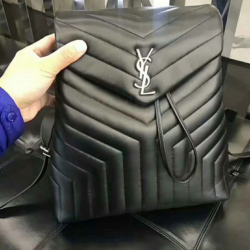 Saint Laurent YSL Women Medium Loulou Backpack Black Y Matelass LULUX