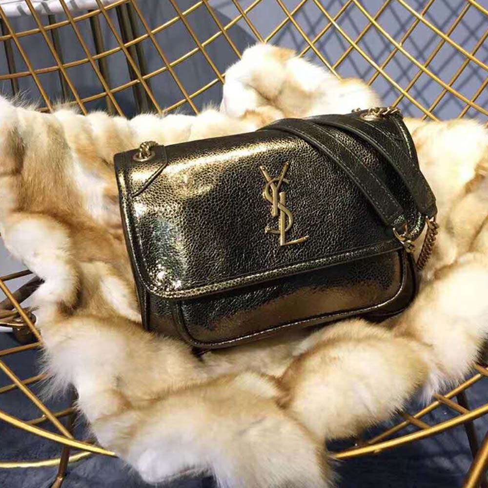 Saint Laurent YSL Women Niki Baby In Metallic Leather Black LULUX Saint Laurent YSL Women Niki Baby In Metallic Leather Black LULUX